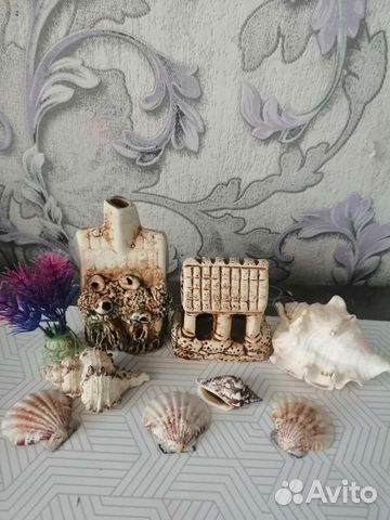 Домики, ракушки, водоросли в аквариум
